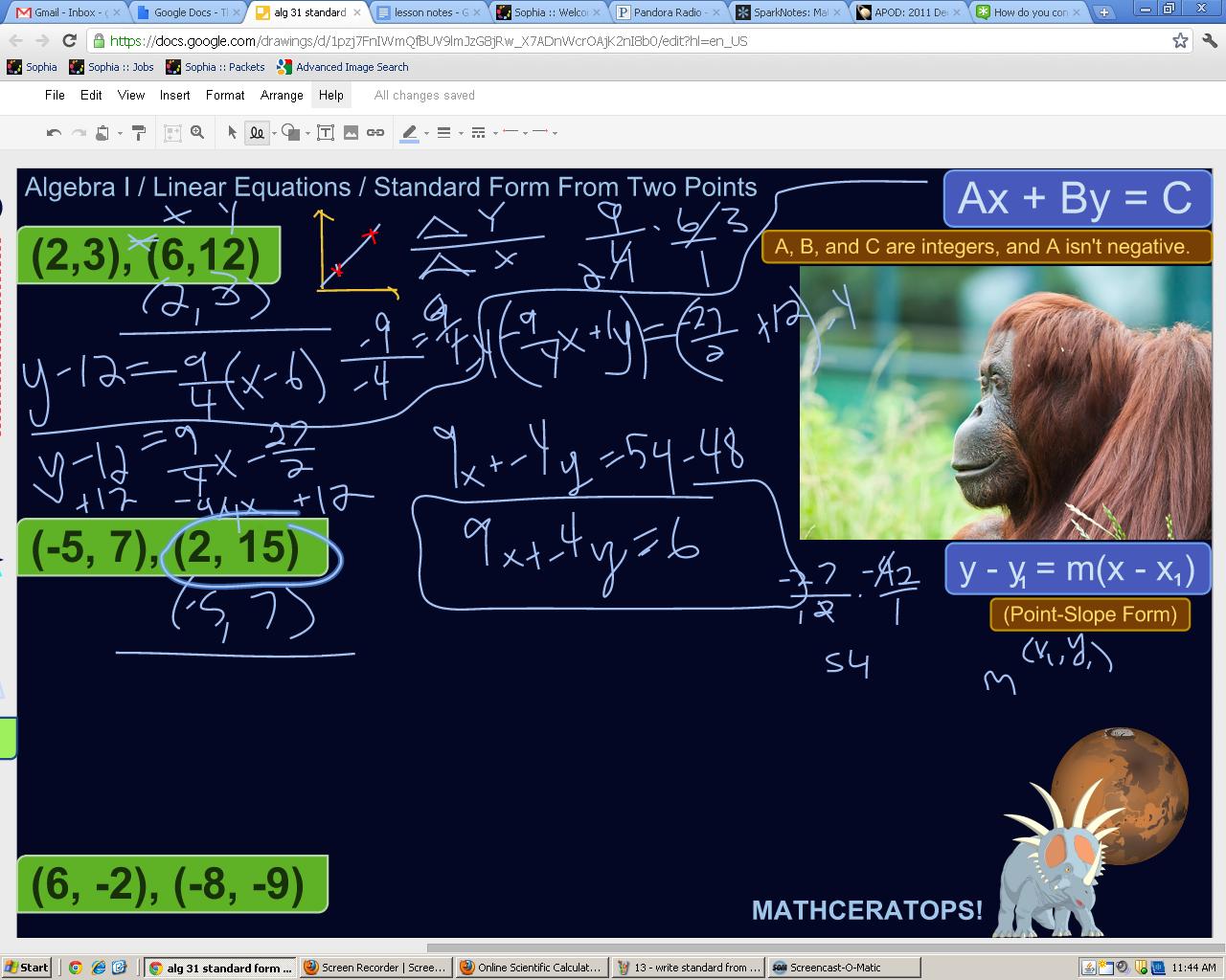 Standard Form From Two Points Tutorial Sophia Learning