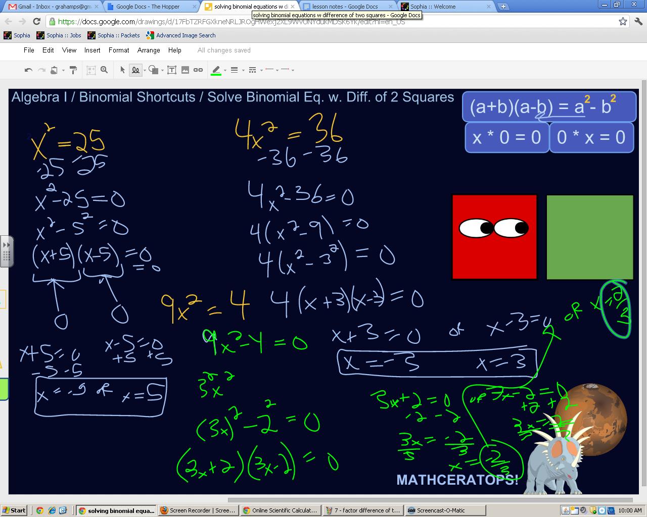 Using the Difference of Two Squares to Solve Equations Tutorial ...